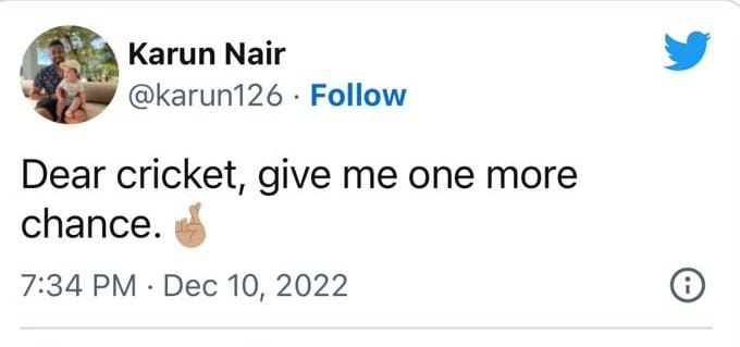 Dear cricket, give me another chance: Karun Nair's old tweet goes viral ...